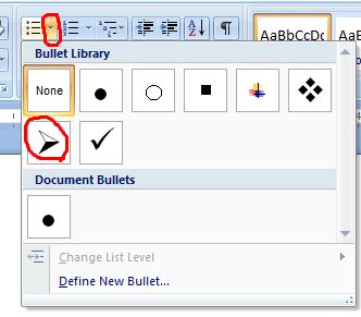 How we Insert The bullets in Word 2007