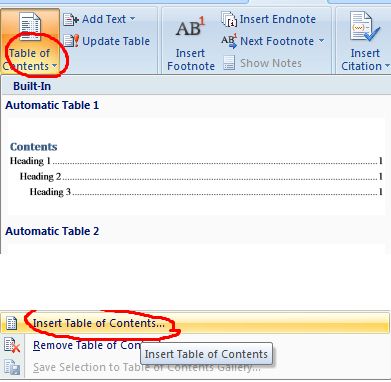Create Table (TOC) of Contents In Word